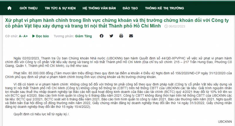 CMD: Bị Ủy ban Chứng khoán Nhà nước xử phạt vì không công bố thông tin