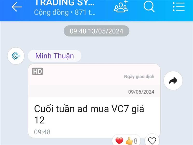 VC7 ngày 9/5 bắt giá 12 Nay VC7 kéo tăng kịch trần...