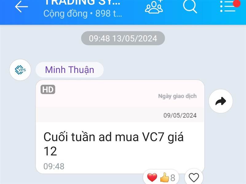 9/5 mua VC7 giá 12. Nay lãi 15%