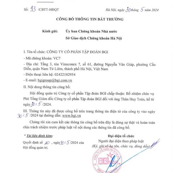 VC7 - CTCP Tập đoàn BGI