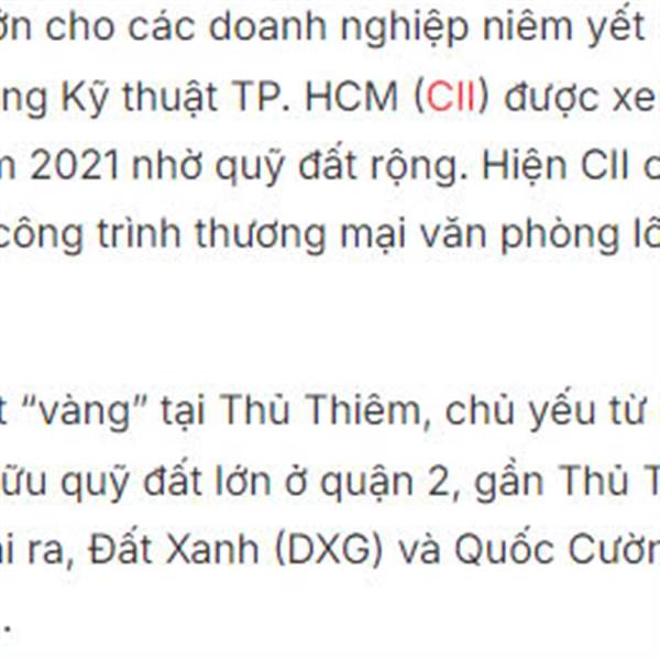 CII - CTCP Đầu tư Hạ tầng Kỹ thuật Thành phố Hồ Chí Minh