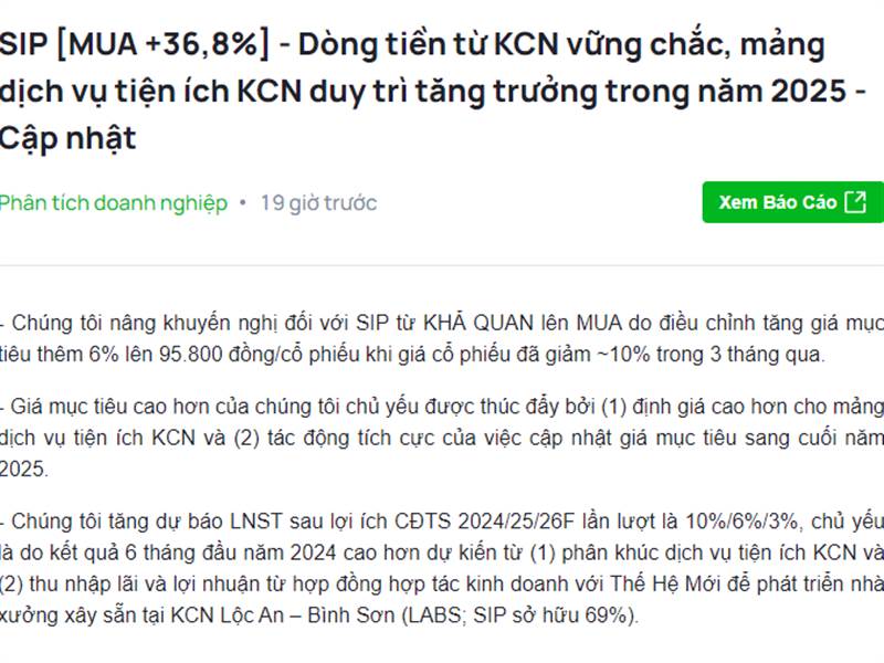 VCSC cập nhật định giá SIP.