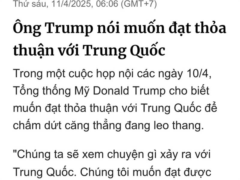 Update : Ông Trum nói ông Tập là bạn thân , và mon...