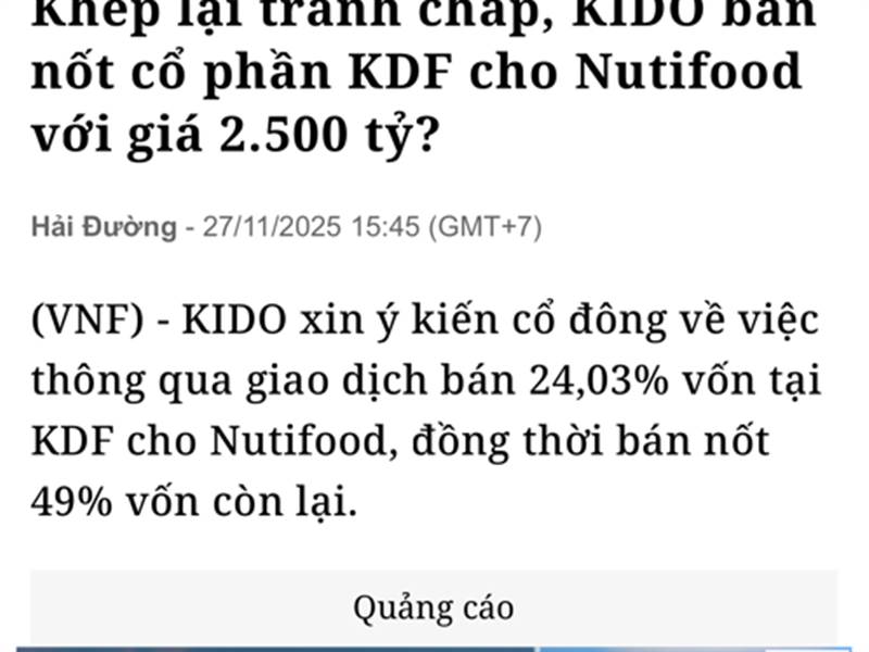 Kinh đô vừa bán 49% KDF (kinh đô food) thu 2500 tỷ...
